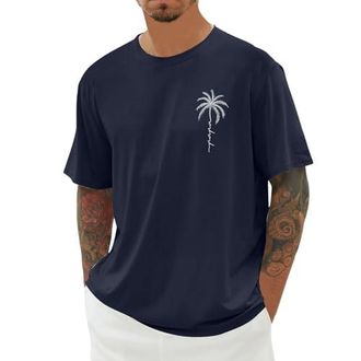 Generic T-shirt d&eacute;t&eacute; pour homme - Col rond - Manches courtes - Avec imprim&eacute; ville - Chemises basiques - Chemises d&eacute;contract&eacute;es - T-shirts de sport, bleu fonc&eacute;
