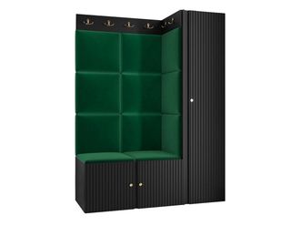 Mirjan24 Garderoben-Set Kirtan Slim IX, Kleiderschrank, Schuhschrank mit 6 Fächer + Kleiderhakenbrett, Gepolstertes Paneel/Wandpaneel, 4 Doppelhaken, Flurgarde