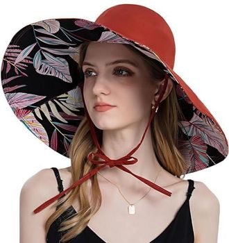 Feoya Chapeau de Plage Femme Chapeau dété Pliable à Large Bord Chapeau avec Trou pour Queue de Cheval Capeline Anti-Soleil B5