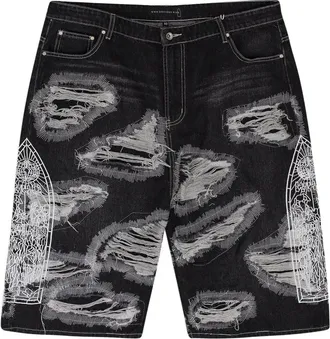 Who Decides War by Ev Bravado short en jean brod&eacute; Darning - Noir