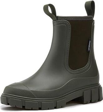 Generic Bottes de pluie imperm&eacute;ables en PVC pour femme, chaussures imperm&eacute;ables &agrave; enfiler avec semelle &eacute;paisse pour temps humide - Bottes courtes confortables