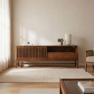 IDIMEX Adamo Lowboard 145 cm aus Massivholz, Kastanie Finish - TV Lowboard mit Lamellen-Schiebet&uuml;r, Wohnzimmerm&ouml;bel mit Stauraum, Wohnzimmer Sideboard, TV Sc