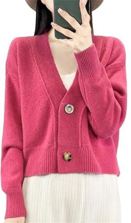 Generic Cardigan pour femme 100 % laine m&eacute;rinos col en V manches longues cachemire tricot hiver pull vintage tops, Mei Hong, Taille M