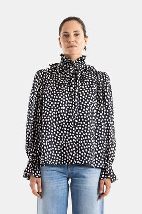 Chlo&eacute; Womens Polka Dot Blouse With Lavalli&egrave;re Collar Black Top
