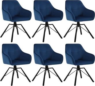 Woltu Chaise Pivotante &agrave; 360&deg;, Lot de 6, Chaise Salle &agrave; Manger Scandinave, en Velours, Assise Rembourr&eacute;e, Pieds en M&eacute;tal, Bleu