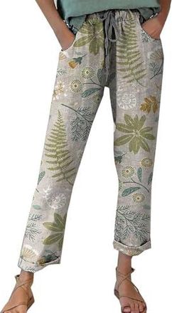 Generic Pantalon L&eacute;ger Femme Ete en Lin Taille Elastique Ceinture &Eacute;lastiqu&eacute;e Femme Taille Haute Poche Automne Lin Imprim&eacute; Pantalons D&eacute;contract&eacute;s Grande Pantal