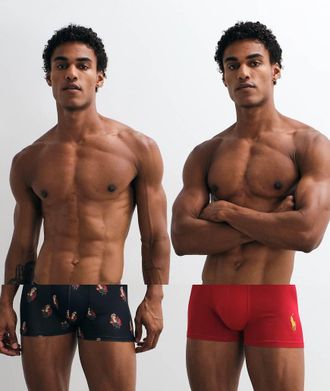 Polo Ralph Lauren lot de 2 trunks &agrave; logo Bear en bleu marine et rouge
