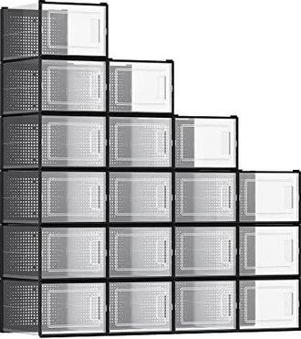 Songmics Schuhboxen, 18er Set, Schuh-Organizer aus Kunststoff, faltbar und stapelbar, f&uuml;r Schuhe bis Gr&ouml;&szlig;e 46, transparent-schwarz LSP007B18