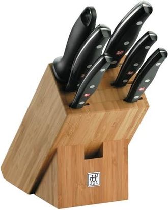 Zwilling Bloc de Couteaux (7 Pièces), Bloc en Bambou, Acier Inoxydable, Manche Noir, série Twin Pollux