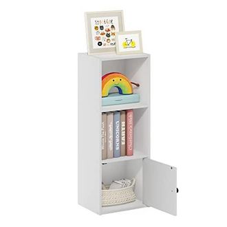 Furinno Luder Bibliothèque à 3 Niveaux avec 1 Porte de Rangemen, Blanc