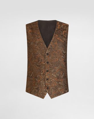 Dolce & Gabbana Single-breasted Brocade Vest - Mann Anz&uuml;ge Und Blazer Burgunderrot 52