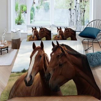 Generic Pferd Bettwäsche 135x200 Tiere Bettwäsche Set, 3D Bettbezug Set Weich Microfaser Bettbezüge 2 Teilig Pferd Wendebettwäsche für Einzelbett, mit 1 Kisse