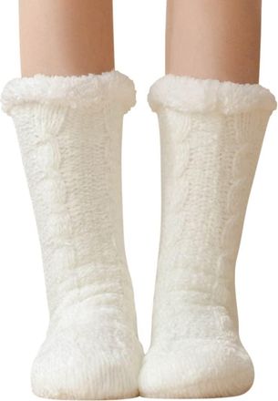 Onsoyours Damen Super Dicke Wollsocken Wintersocken Warme Weich Dicke Kuschelsocken rutschfeste Pantoffel Socken Fuzzy Socken Thermosocken 1Paar C Wei&szlig; Einheits