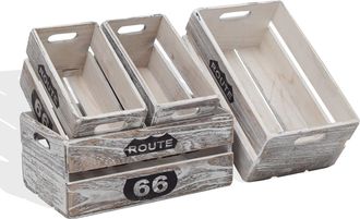 Mobili Rebecca 4er Set Holzboxen für Obst und Gemüse, Aufbewahrungsboxen im Vintage-Stil, Paulownienholz, Weiß Shabby, für Haus Garten - Maße: 15 x 35 x 22 cm (HxLxB