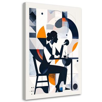 Feeby Bild auf Leinwand - Wandbilder Wohnzimmer Aesthetic - Frau mit Kaffee im Bauhaus-Stil - 20x30 1tlg - Schlafzimmer Wandekoration - Bilder Zimmer - Livi