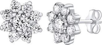 Silvego Damen Ohrringe aus 925 Sterling Silber Blume Vergissmeinnicht mit klaren Zirkonia