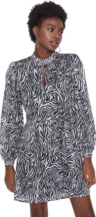 Trendyol Trendyol Damen Design Regular Standard Stehkragen Webstoff Kleid, Schwarz, 42