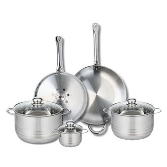 Fackelmann ELO 9883450 Batterie de cuisine 5 pièces, Ensemble de 2 Poêles de cuisson 28 et 32 cm et 3 faitouts 12, 20 et 24 cm Elo Profi Brillant, inox, inductio