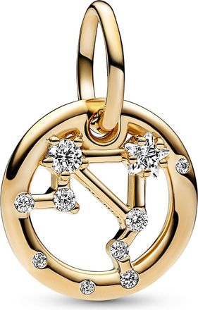 Pandora Moments Sternzeichen Waage Charm-Anhänger aus Sterling Silber mit 14 Karat vergoldeter Metalllegierung, Zirkonia, Kompatibel Moments Armbänder, 762712
