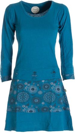 vishes Alternative Bekleidung - Langarm Damen Keid Mandala Druck Rundhals Ausschnitt t&uuml;rkis 42-44