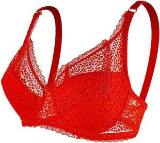 Generic CHJAN Soutien-gorge en dentelle grande taille pour femme Respirant Confortable Anneau en acier Noeud papillon Section fine fronc&eacute;e, Rouge, 40C