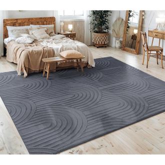 Paco Home Paco Home - Tapis Salon Chambre Adulte Poils Ras Scandinave Motif Boho Motif Geometrique 160x220 cm, Anthracite 4