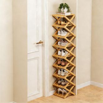 Generic 9-St&ouml;Ckiges Bambus-Schuhregal, Faltbar, Vertikal Zusammenklappbar, Platzsparend, Robust und Stabil, Leicht Zu Reinigen, for Eingangsbereich, Kleidersc