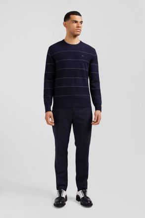 Eden Park Pull Col Rond Ray&eacute; En Coton Et Cachemire Bleu Marine Coupe Regular