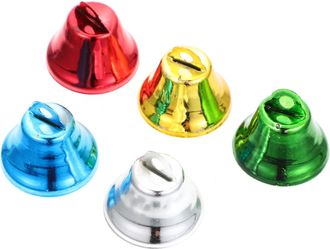 Cabilock 50 Stück Teiliges Kleine Metallglöckchen für Papageien Vogelkäfig anhänger Windspiel deko Bunte Pendants in Gold Silber Grün Rot Blau Langlebig und Kl