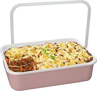 Honey Ware Color Line Frischhaltedose mit Deckel Emaille Rosa | L | 1,35 L | hitzebeständig bis 400°C | Meal Prep Boxen für alle Herdarten, Backofen und Grill ge