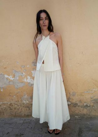 Mango Top rayures col halter &eacute;cru - Femme - XS - MANGO