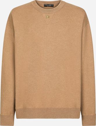 Dolce & Gabbana Rundhalspullover Aus Kaschmir Mit Dg-logo - Mann Strickwaren Beige Xs