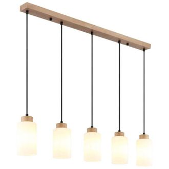 Globo Lighting H&auml;ngeleuchte Pendelleuchte Deckenleuchte Holz braun Glas opal 5-flammig H 120 cm