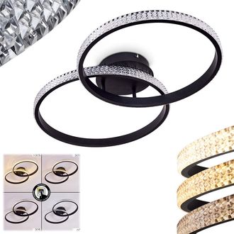 HOFSTEIN LED Deckenleuchte Melosa, moderne runde Deckenlampe aus Metall in schwarz/weiß, 1 x LED 13 Watt, Ø Ringe 45 cm/40 cm, Höhe 10 cm, 1720 Lumen, 3000 Kel