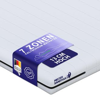 Mister Sandman Matratze 90 x 200 cm - Ergonomische 7-Zonen Kaltschaummatratze 13cm H&ouml;he - Rollmatratze mit waschbarem Bezug - H&auml;rtegrad 2 und 3 (H2 & H3) - Wei&szlig;