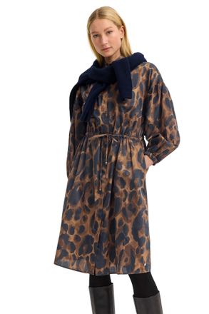 Bugatti Damen Blusenkleid W1407-82379 verdeckte Knopfleiste, Bindegurt, Hemdkragen, Leo-Muster, Baumwolle