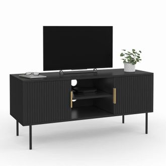 IDMarket Idmarket - Meuble tv 110 cm marcel 2 portes lattes tasseau bois noir