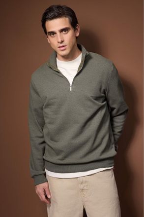 Trendyol MAN Herren Khaki Einfarbig Lang Regular Fit Sweatshirts