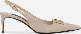 Dolce & Gabbana Slingback Aus Glänzendem Kalbsleder - Frau Pumps Und Slingbacks Beige Leder 40.5
