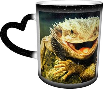 IUBBKI Bartagamen-Eidechsen-lustige Tasse-Kaffeetasse-Schwarz-Wechsel-Reise-Becher-Keramik-W&auml;rme-empfindliche Tasse