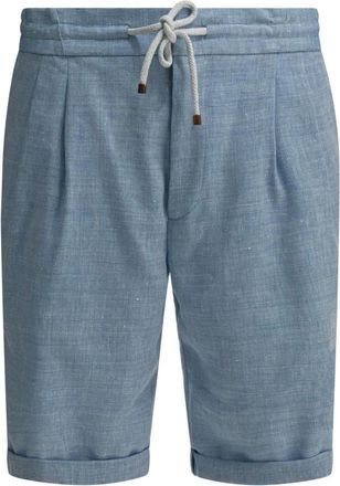 Brunello Cucinelli Homme, Shorts, Bleu, Taille: L Pleated Linen Blend Shorts