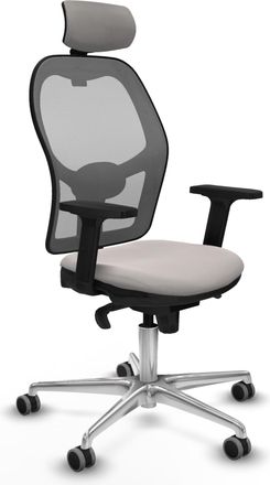 Piqueras y Crespo B&uuml;rostuhl mit 2D-Armlehnen, h&ouml;henverstellbarer Lendenwirbelst&uuml;tze und Kopfteil in H&ouml;he und Neigung, ausgestattet mit 5 Positionen, Grau/Wei&szlig;