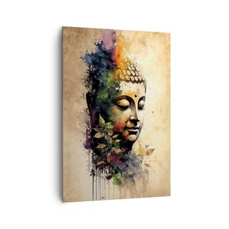 Arttor Bilder auf Leinwand 70x100cm Leinwandbild mit Rahmen Buddha Meditation Indien Gro&szlig; Wanddeko Bild Schlafzimmer K&uuml;che Deko Wandbilder Dekoration Wohnzim