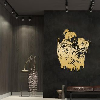 Generic Wandbild aus Metall, Japanisches Romantisches Liebespaar, japanische Dekoration, Frauensilhouette zum Aufh&auml;ngen f&uuml;r Wohnzimmer (Gold, 39x49|100x124 cm