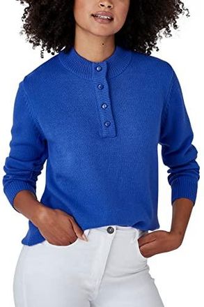 Damart Pull Col Montant Boutonn&eacute;, Femme, Col Tunisien, Bleu Porcelaine, Manche Longue