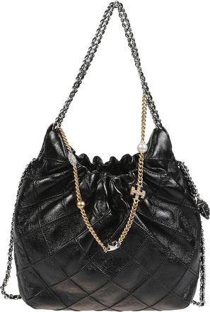 Tory Burch Femme, Sacs, Noir, Taille: ONE Size Mini Sac Hobo Fleming Souple Vieilli