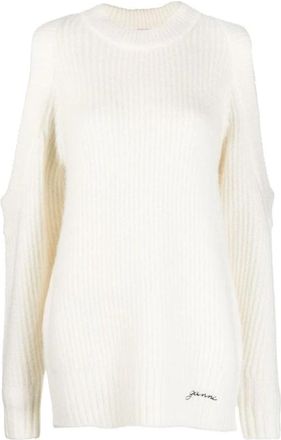 Ganni Femme, Pulls, Blanc, Taille: 42 FR Ribbed Cold Shoulder Sweater