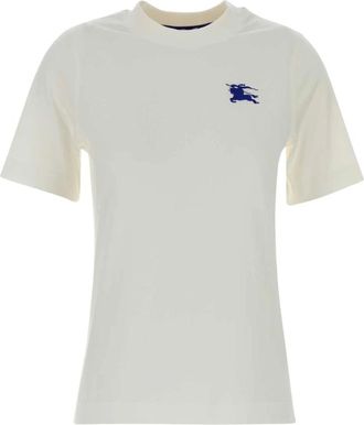 Burberry Femme, Tops, Blanc, Taille: 36 FR Cotton Crew-neck T-shirt