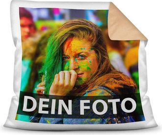 Tassendruck Foto-Kissen Selbst gestalten (40 x 40 cm) - mit Foto individuell Bedruckt/Rückseite Beige/Personalisierte Geschenk-Idee/Deko-Kissen/Kopf-Kissen inkl. 