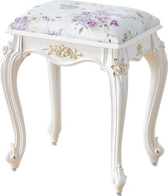 Generic Vintage-Schminkhocker Mit Geschnitzten Beinen - Runde Schminkbank Aus Goldenem Samt for Den Ankleidebereich Im Schlafzimmer(Purple Leather,Rectangular